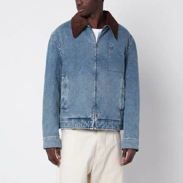 AMI Paris Faded-effect De Coeur Denim Jacket - Blue