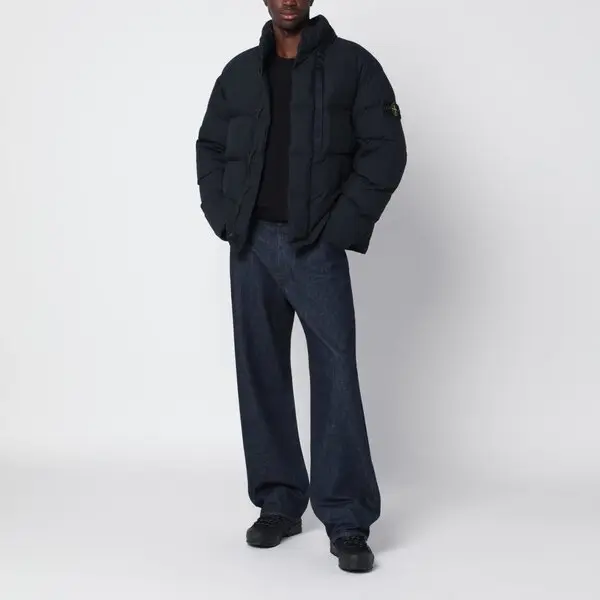 Stone Island Navy Down Jacket In Cotton And Nylon
