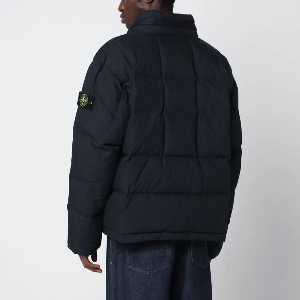 Stone Island Navy Down Jacket In Cotton And Nylon