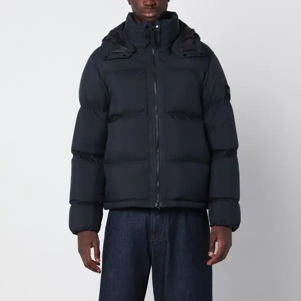 Stone Island Navy Zip-up Down Jacket In Ripstop Nylon - Blue
