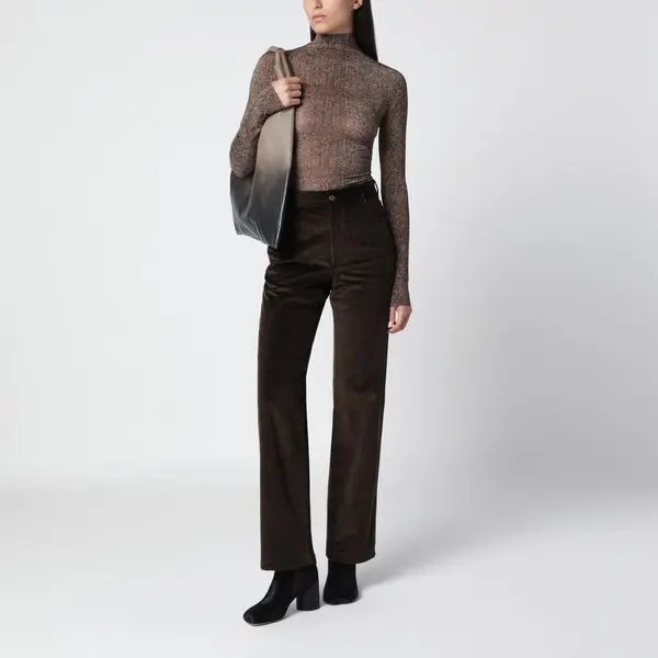 MAISON MARGIELA Brown Turtleneck Bodysuit With Herringbone Pattern - Beige
