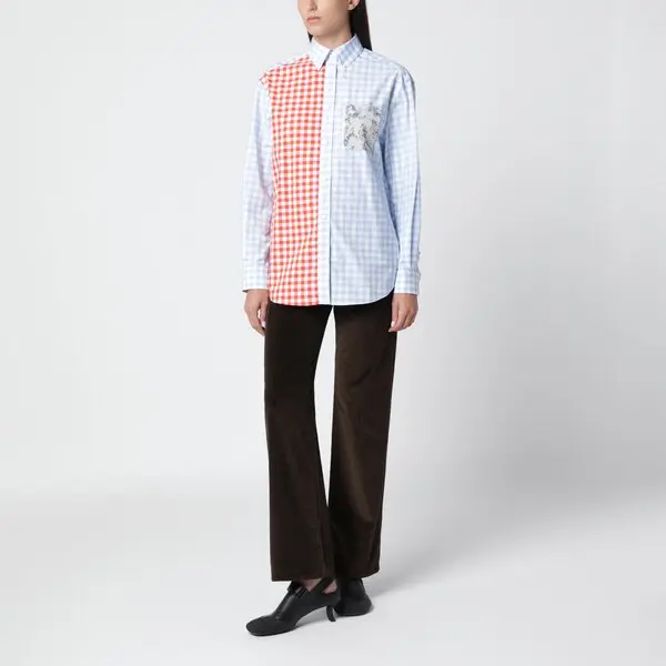 Loewe Light Blue And Orange Patchwork Cotton Shirt - Multicolor