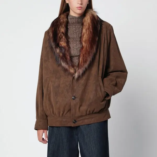 MAISON MARGIELA Suede-effect Jacket With Faux Fur Collar