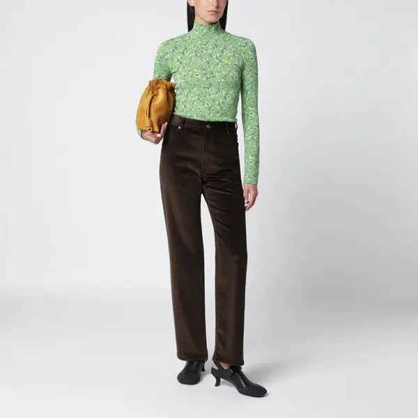 Loewe Green High-neck Top With Floral Jacquard Pattern - Multicolor