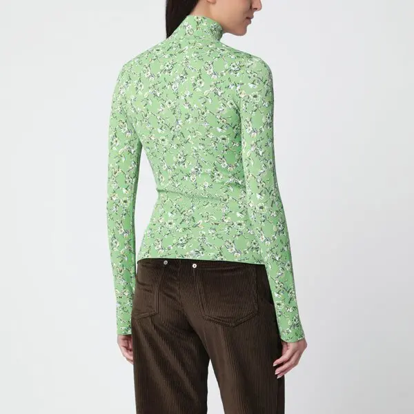 Loewe Green High-neck Top With Floral Jacquard Pattern - Multicolor