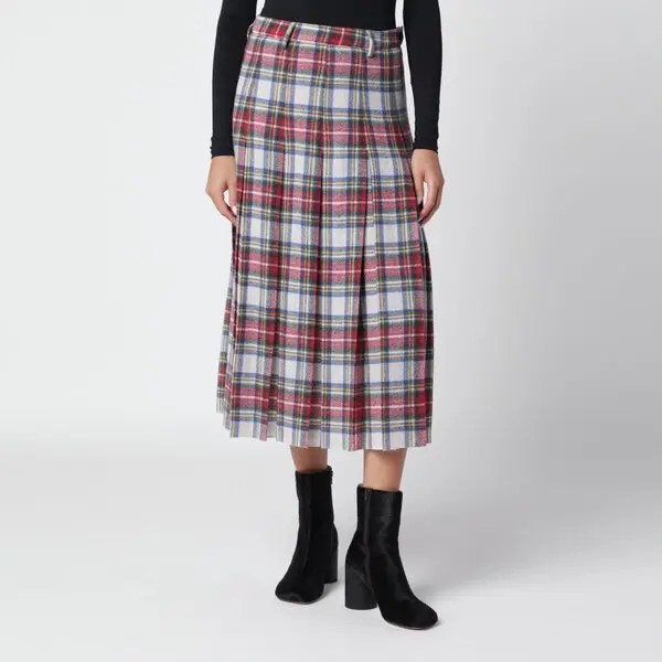 MAISON MARGIELA Long Pleated Wool-blend Skirt With Check Pattern - Multicolor