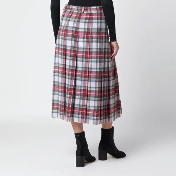 MAISON MARGIELA Long Pleated Wool-blend Skirt With Check Pattern - Multicolor