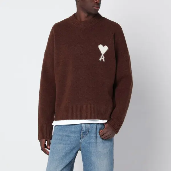 AMI Paris De Coeur Wool Sweater - Brown
