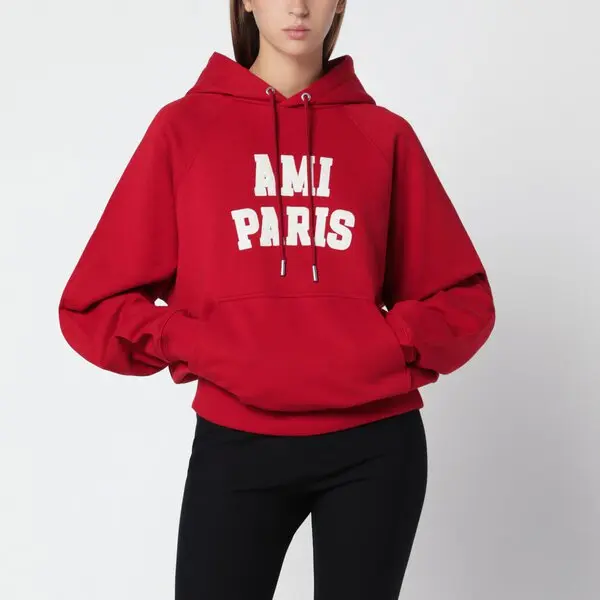 AMI Paris Hooded Sweatshirt With Logo Embroidery - Red