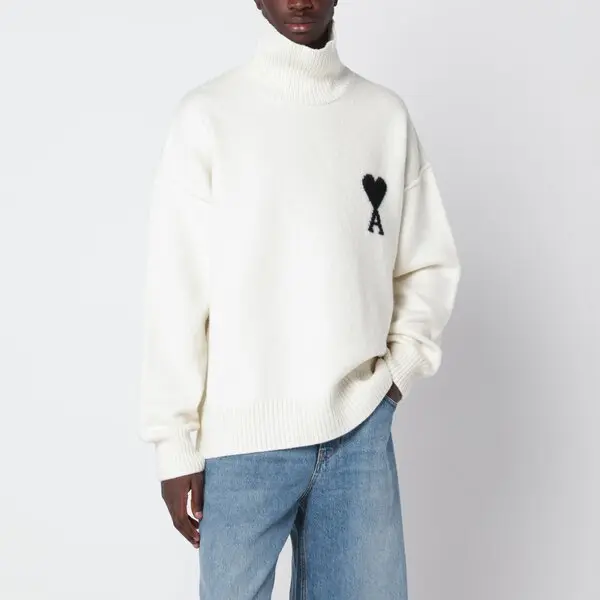 AMI Paris De Coeur Turtleneck Sweater - White