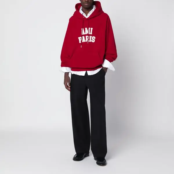 AMI Paris Cotton Hooded Sweatshirt - Red