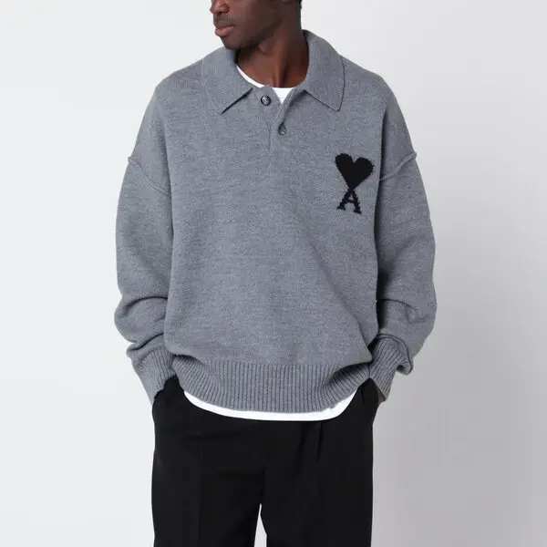 AMI Paris De Coeur Wool Polo Sweater