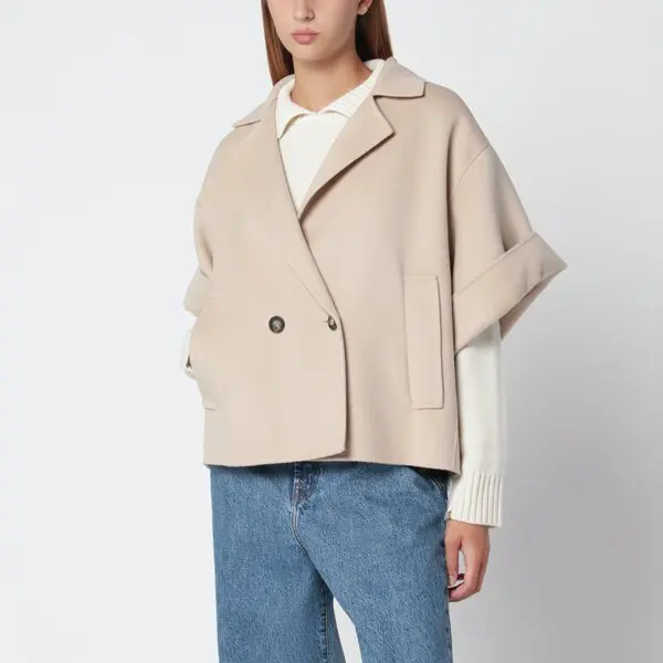 Max Mara Short Wool Drap Coat In Sand