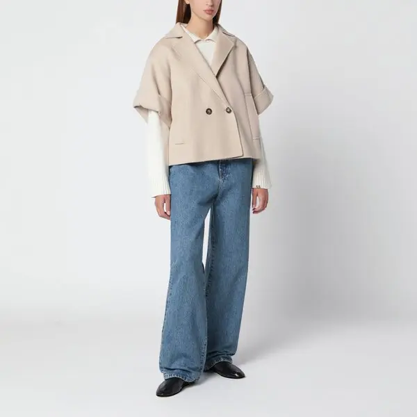 Max Mara Short Wool Drap Coat In Sand