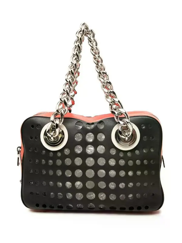 Prada 2013-2026 Perforated Leather City Fori Chain Handbag - Black