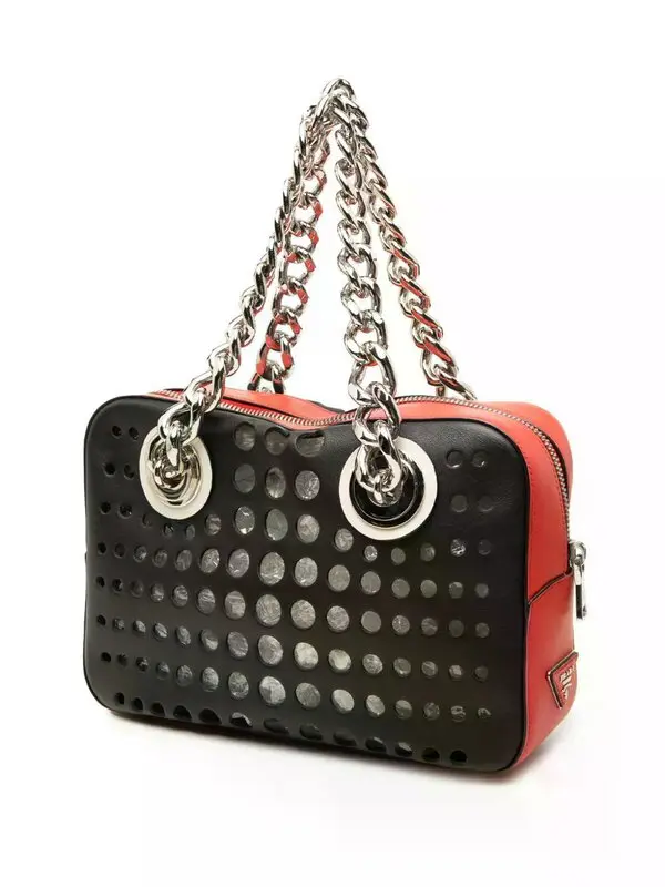 Prada 2013-2026 Perforated Leather City Fori Chain Handbag - Black