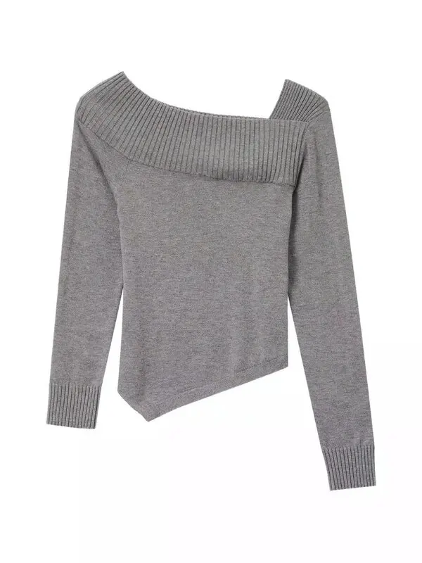 TOUT A COUP Asymmetric-hem Ribbed-trim Sweater - Grey