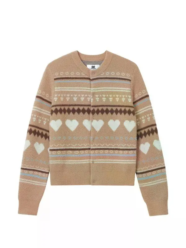 CHOCOOLATE Fair Isle Heart-intarsia Cardigan - Neutrals