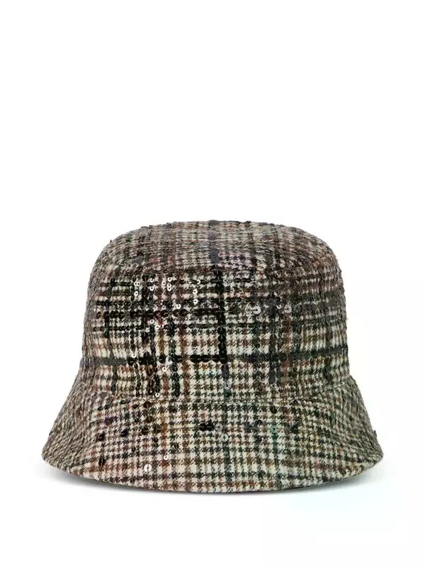 Brunello Cucinelli Water-resistant Checked Alpaca And Wool Bucket Hat With Dazzling Degradé Embroidery Hat - Brown