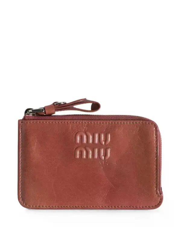 Miu Miu Embossed-logo Leather Card Holder - Pink