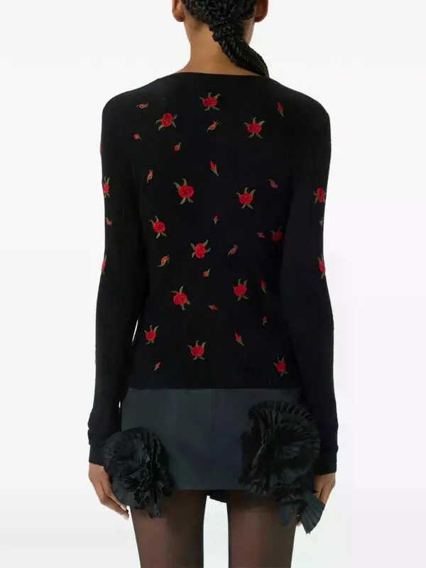 Blumarine Rose-embroidered Ribbed-knit Sweater