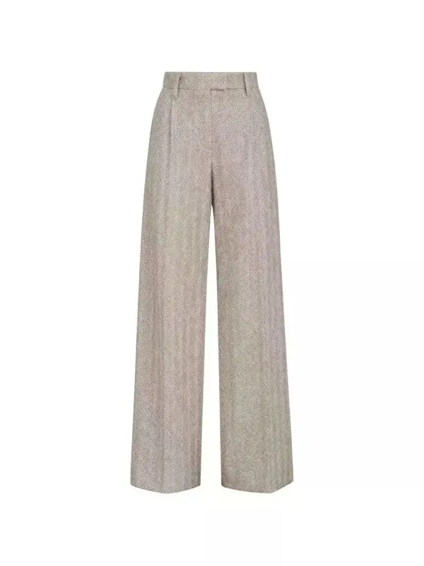 Brunello Cucinelli Dazzling Chevron-embroidery Loose-pleated Trousers In Sparkling Mohair And Wool - Neutrals