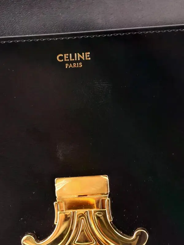 Celine Triomphe Shoulder Bag Smooth Calfskin Teen Crossbody Bag - Black
