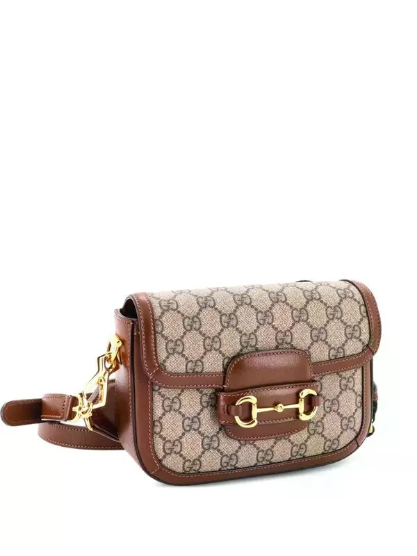 Gucci Horsebit 1955 Shoulder Bag Gg Coated Canvas With Leather Mini Crossbody Bag - Brown