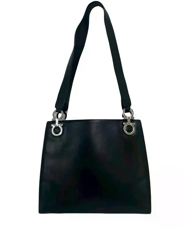 FERRAGAMO 2000-2010 Leather Gancini Tote Bag - Black