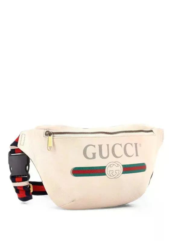 Gucci Logo Printed Leather Medium Belt Bag - White