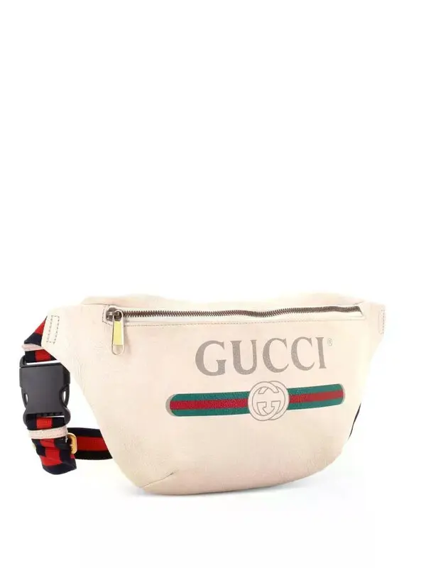 Gucci Logo Printed Leather Medium Belt Bag - White