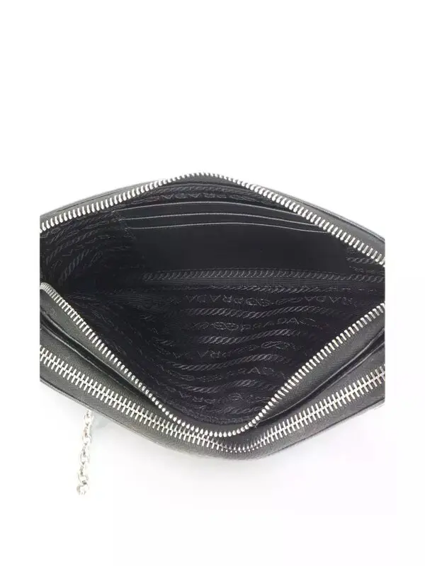 Prada Double Zip Wallet On Chain Printed Saffiano Leather Mini Crossbody Bag