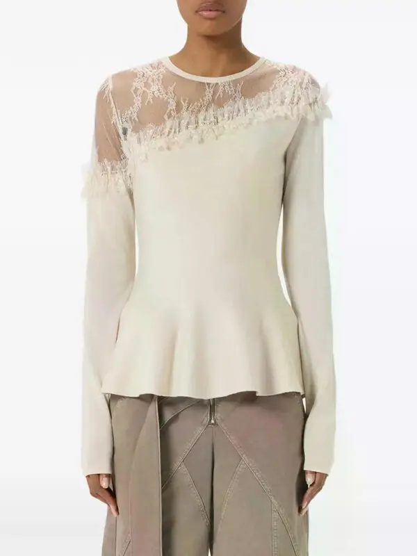 Blumarine Lace-trim Peplum Sweater