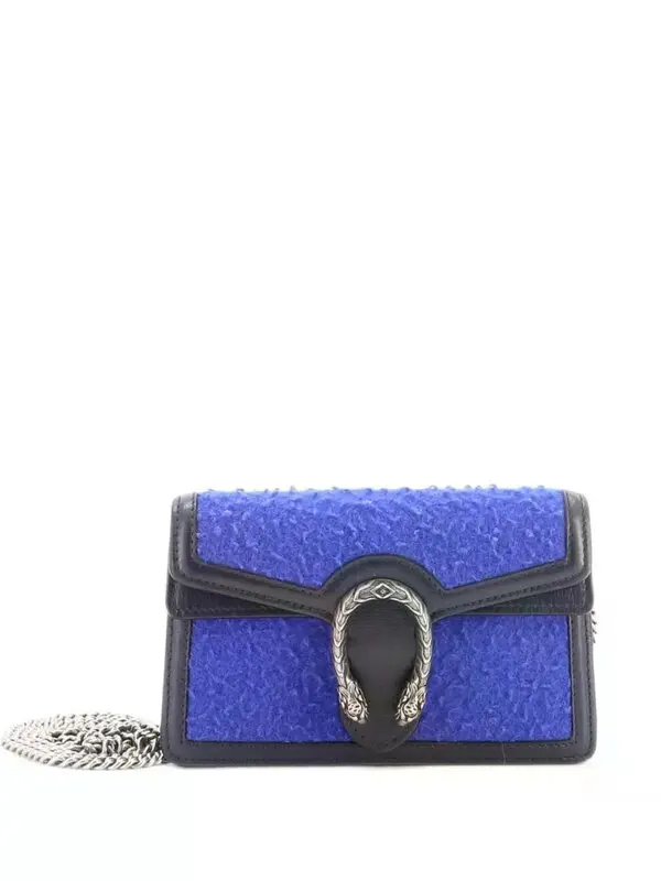 Gucci Dionysus Bag Wool And Leather Super Mini Crossbody Bag - Blue