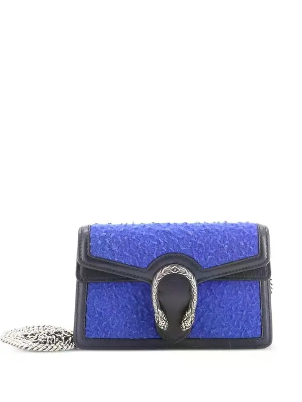 Gucci Dionysus Bag Wool And Leather Super Mini Crossbody Bag - Blue