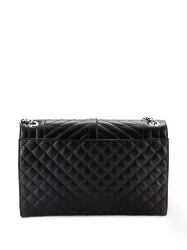 Saint Laurent Classic Monogram Envelope Satchel Mixed Matelasse Leather Large Shoulder Bag - Black