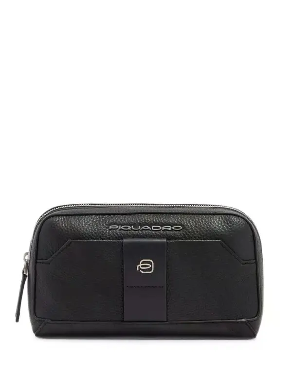 PIQUADRO Logo-plaque Pebbled Leather Clutch Bag - Black