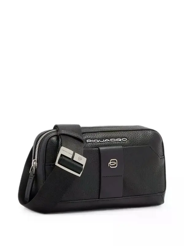 PIQUADRO Logo-plaque Pebbled Leather Clutch Bag - Black