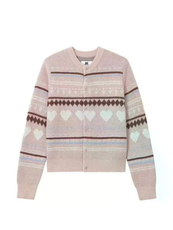 CHOCOOLATE Heart-intarsia Knitted Cardigan - Pink
