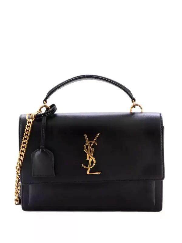 Saint Laurent Sunset Top Handle Leather Medium Shoulder Bag - Black