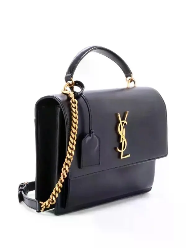 Saint Laurent Sunset Top Handle Leather Medium Shoulder Bag - Black