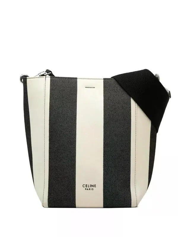 Celine 2019 Small Striped Canvas Seau Sangle Bucket Bag - Black