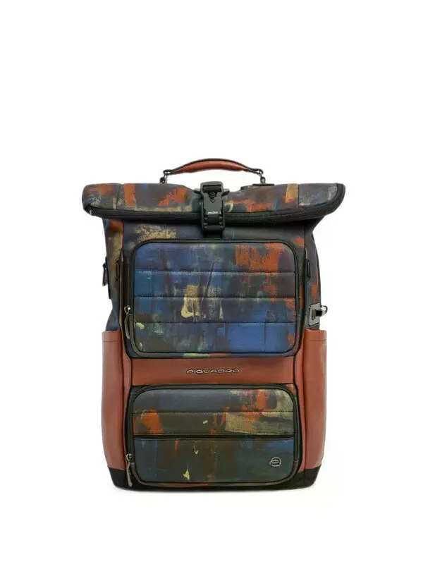 PIQUADRO Abstract-print Roll-top Backpack - Blue