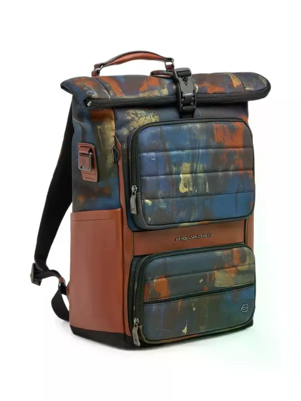 PIQUADRO Abstract-print Roll-top Backpack