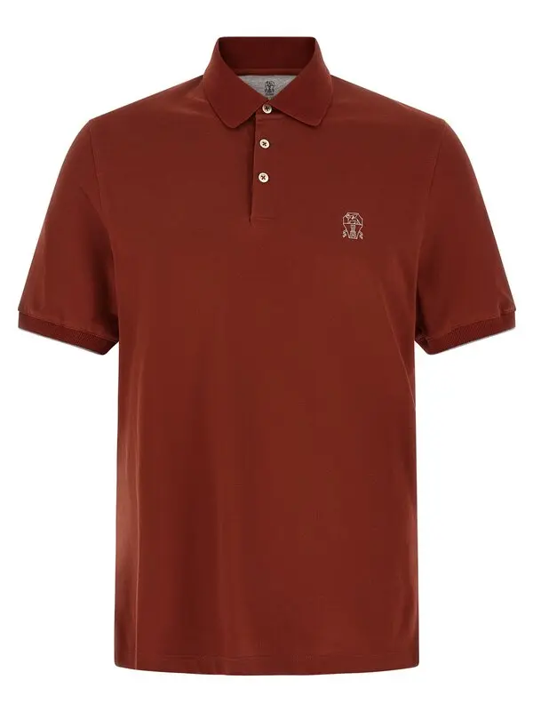 Brunello Cucinelli Logo Embroidery Polo Shirt - Red