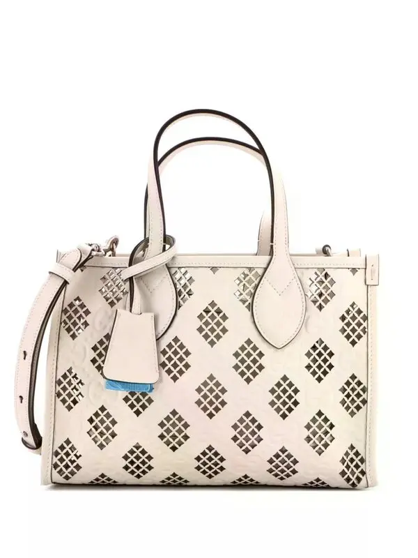 Gucci Convertible Gg Debossed Laser Cut Leather Small Tote Bag - White