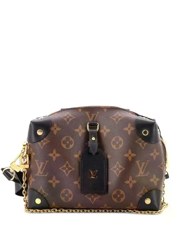 LOUIS VUITTON Petite Malle Souple Handbag Monogram Canvas With Leather Shoulder Bag - Black