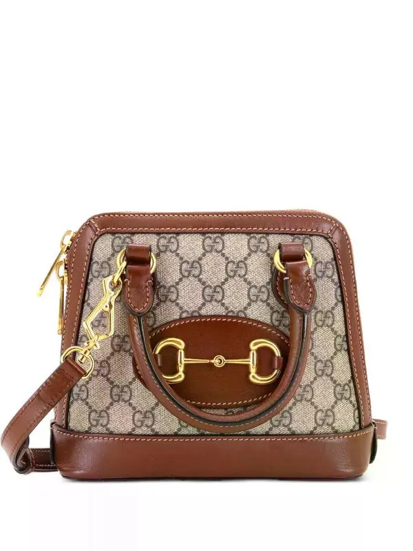 Gucci Horsebit 1955 Top Handle Bag Gg Coated Canvas With Leather Mini Shoulder Bag