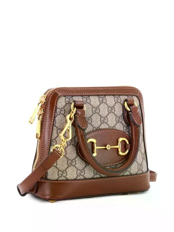 Gucci Horsebit 1955 Top Handle Bag Gg Coated Canvas With Leather Mini Shoulder Bag