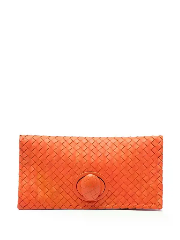 Bottega Veneta 2012-2026 Nappa Intrecciato Turn Lock Clutch Bag - Orange